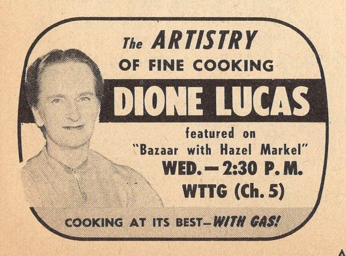 1958 WPIX TV AD~DIONE LUCAS FINE COOKING WITH GAS~Bazaar with Hazel ...