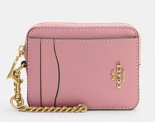 Coach Zip Card Case - True Pink / Gold Refined Pebble Leather - 6303 ...