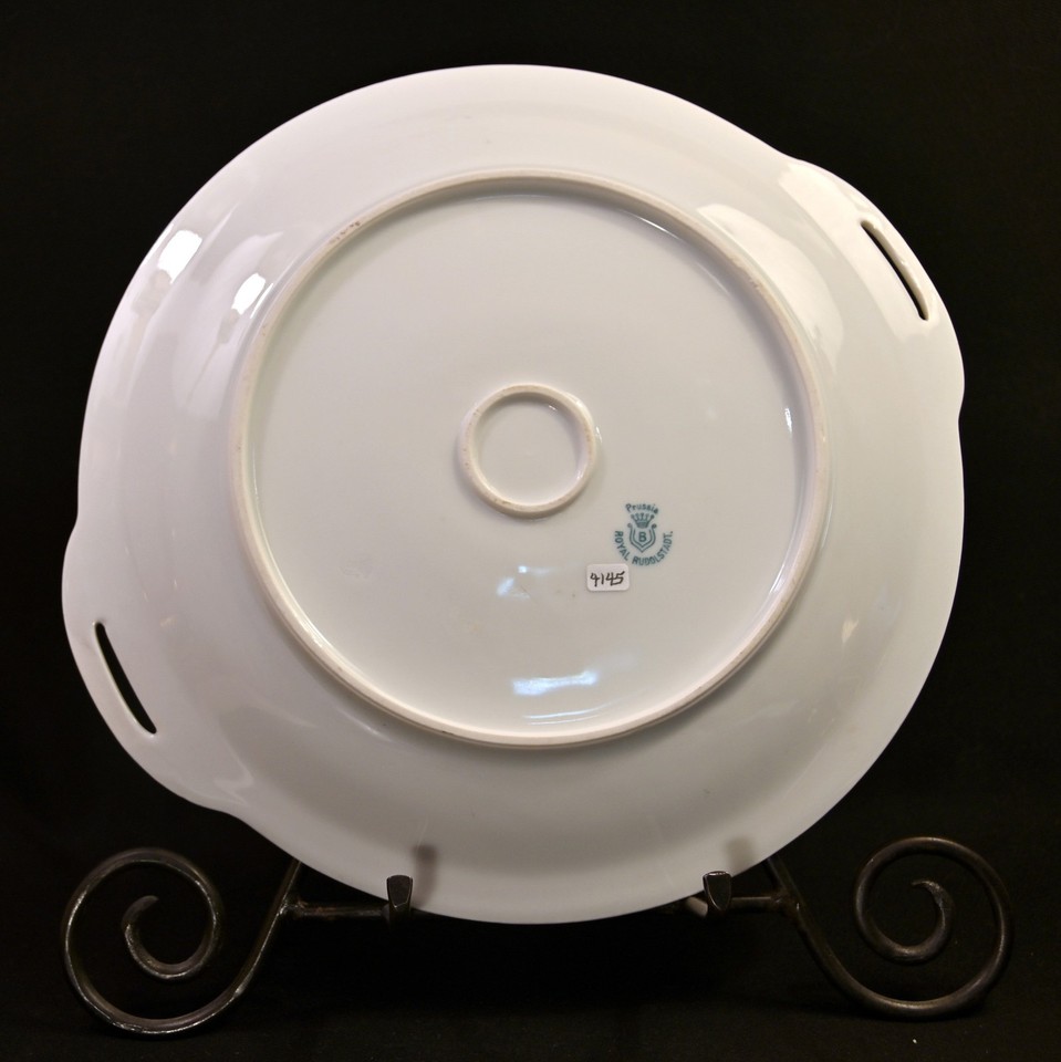 Royal Rudolstadt Cake Plate Cabbage Roses Pink Band w/Gold Beyer Bock ...