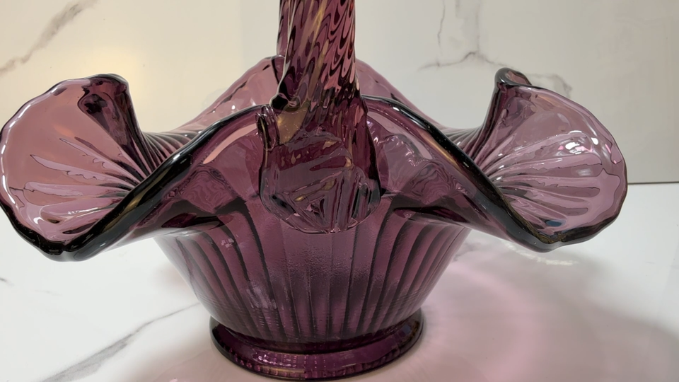 Vintage Fenton Amethyst Art Glass Basket Ribbed Optic Handled Crimped ...