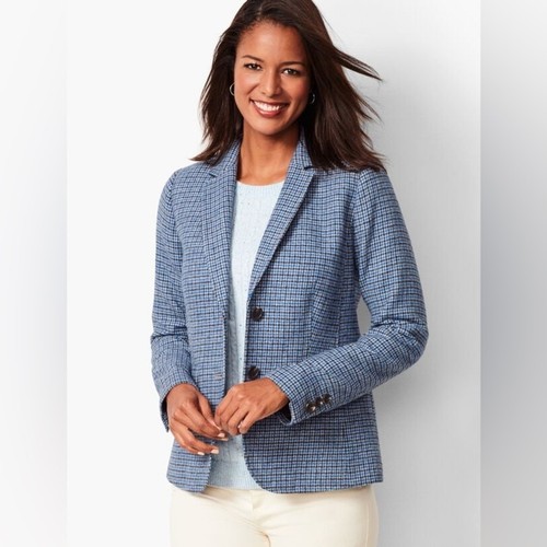 Talbots Aberdeen wool blend blue white houndstooth blazer Tattersall ...