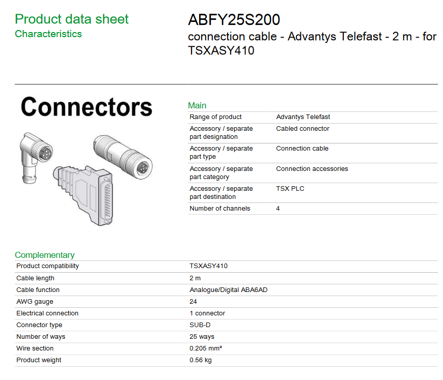 *NEW Schneider Electric ABFY25S200 connection cable - Advantys Telefast ...