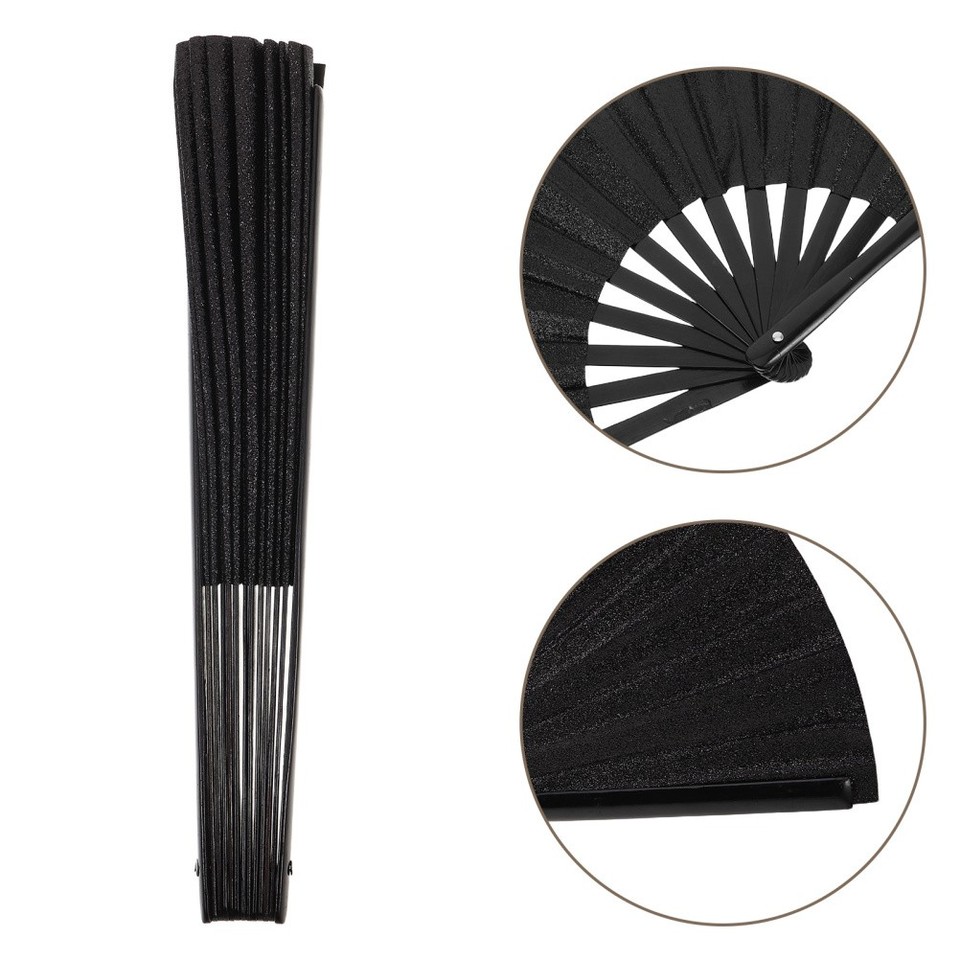 Flash Carnival Fan Hand Folding Held Fans Black for Line Dancing ...