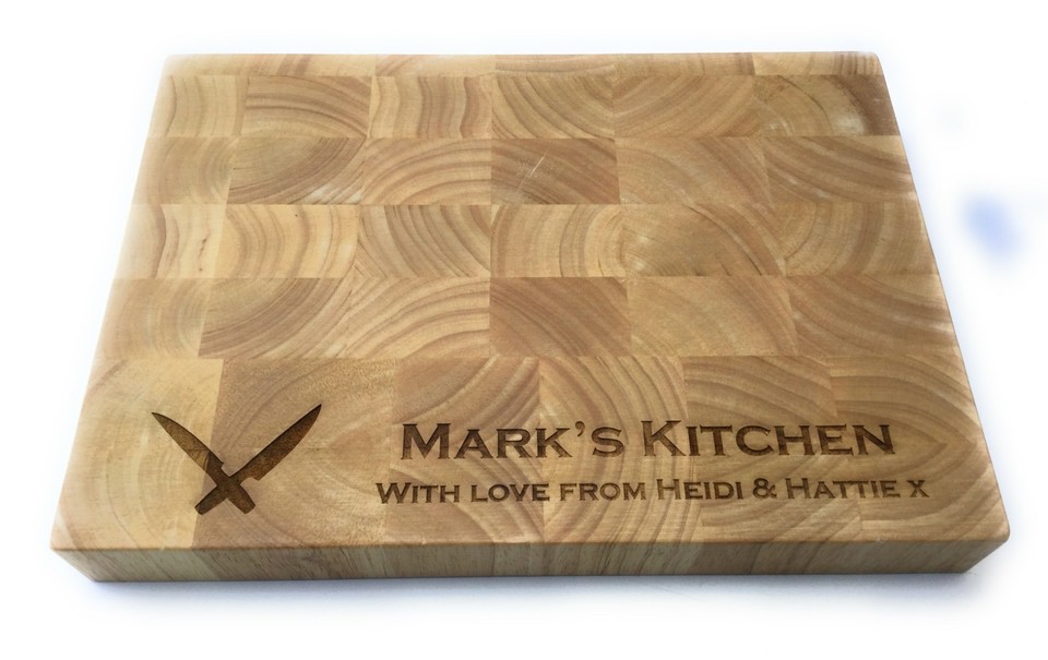 Personalised Thick End Grain Heveawood Chopping Block Engraved Birthday ...
