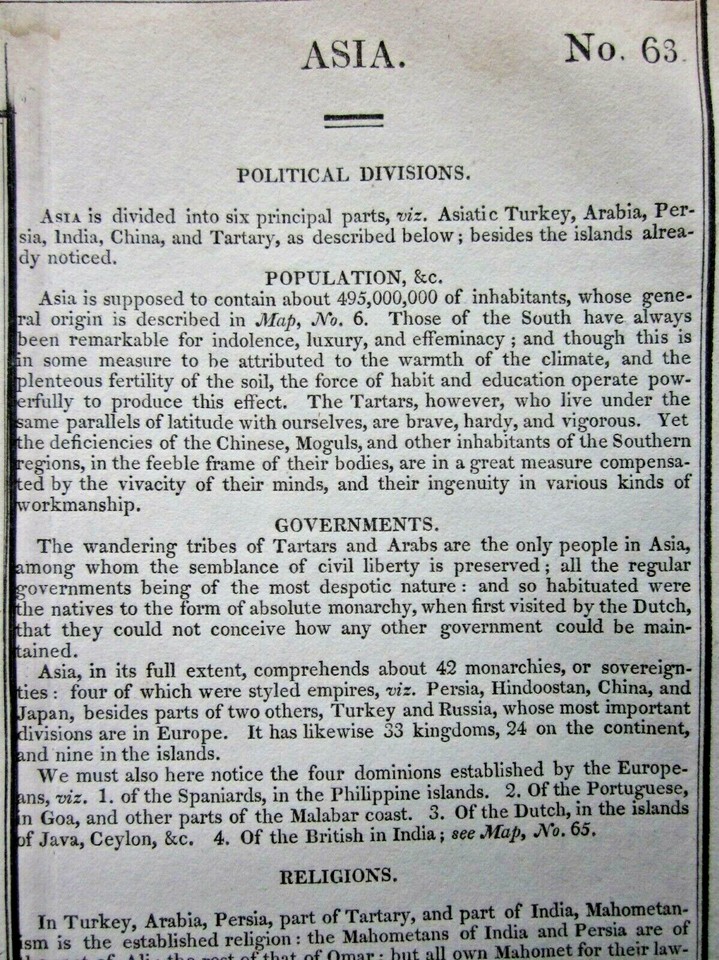1821 Geographical Statistical Historical Asia Map Aspin Carey LaVoisne ...