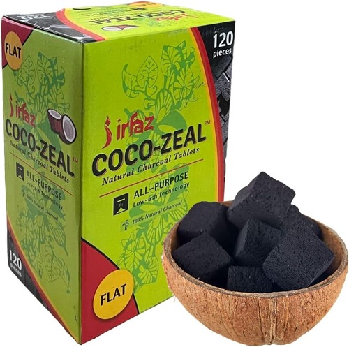 Coco Zeal Natural Coconut Hookah Charcoal Shisha Coal 120 Pieces 1 KG ...