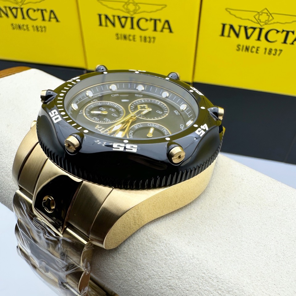 Invicta 31611 Pro Diver Black Dial Gold Tone Stainless Steel Chrono Men ...