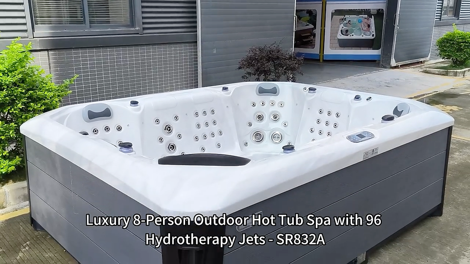 Luxury 8-Person Hot Tub Spa w/ 96 Therapy Jets, Outdoor Whirlpool ...