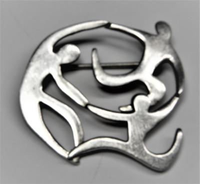 Stamped 925 FAR FETCHED Sterling Silver DANCING FAMILY Shape Pin Brooch ...