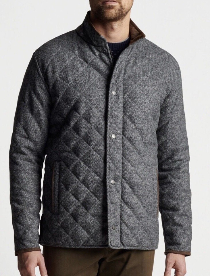 Peter Millar 100% Wool Herringbone Tweed Diamond Quilted Golf Jacket ...
