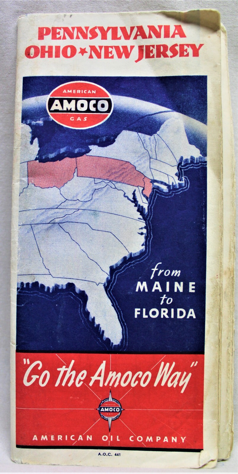 AMOCO OIL HIGHWAY ROAD MAP OF PENNSYLVANIA OHIO & NEW JERSEY 1940 ...