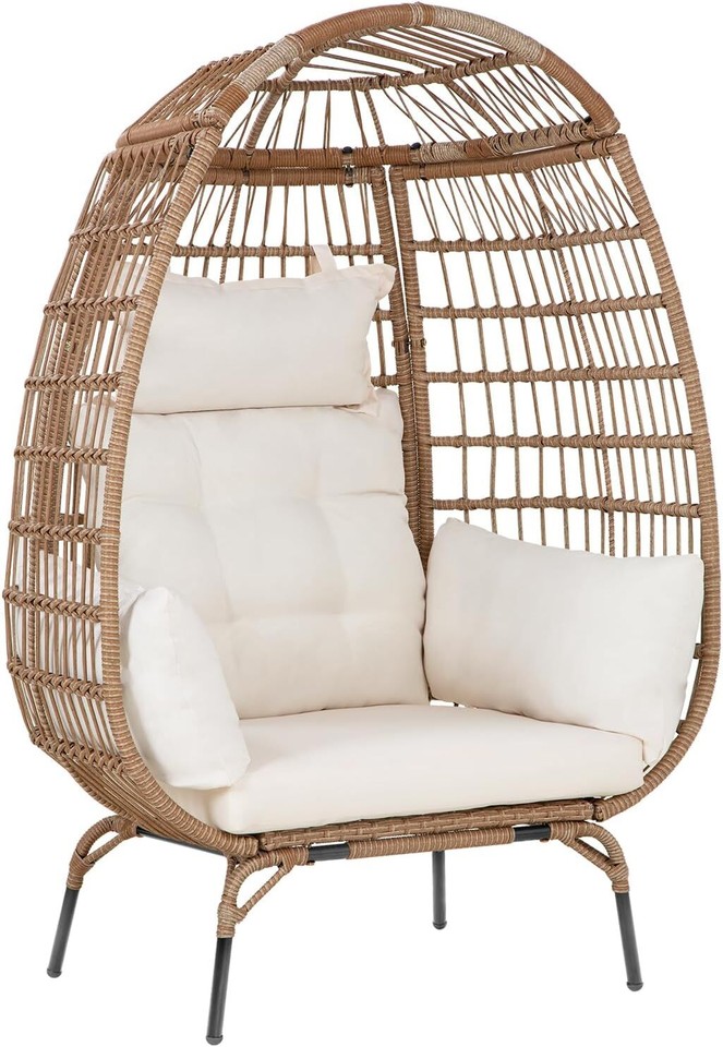 Egg Chair Egg Basket Rattan Chair Steel Frame Oversized Indoor Outdoor ...
