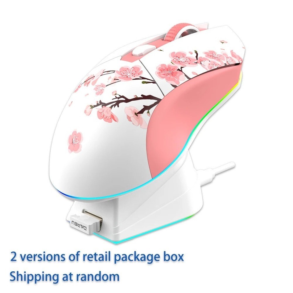 DAREU Sakura Pink Wireless/Wired Gaming Mouse with Charging Dock ...