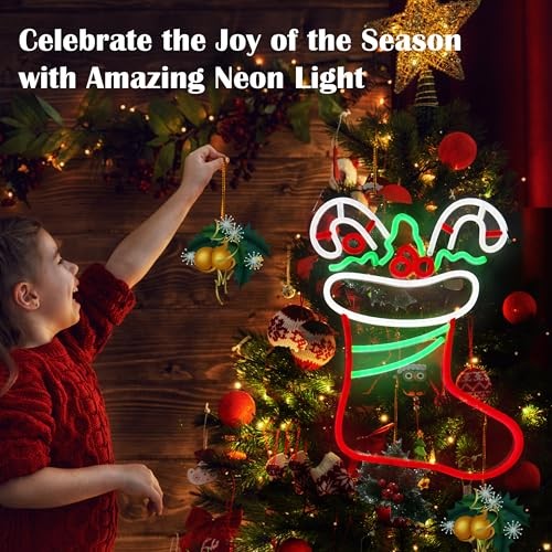 Merry Christmas Stocking LED Neon Light Sign for Holiday Santa Claus ...