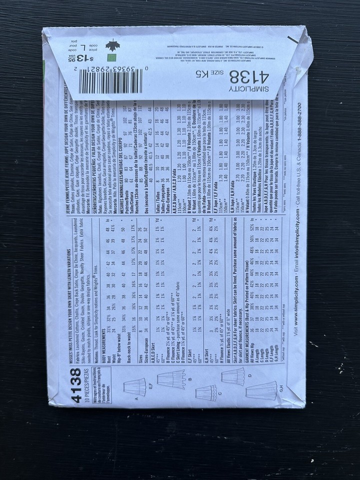 Simplicity 4138 Skirts w Handkerchief Hem Misses Size 8-16 Sewing ...