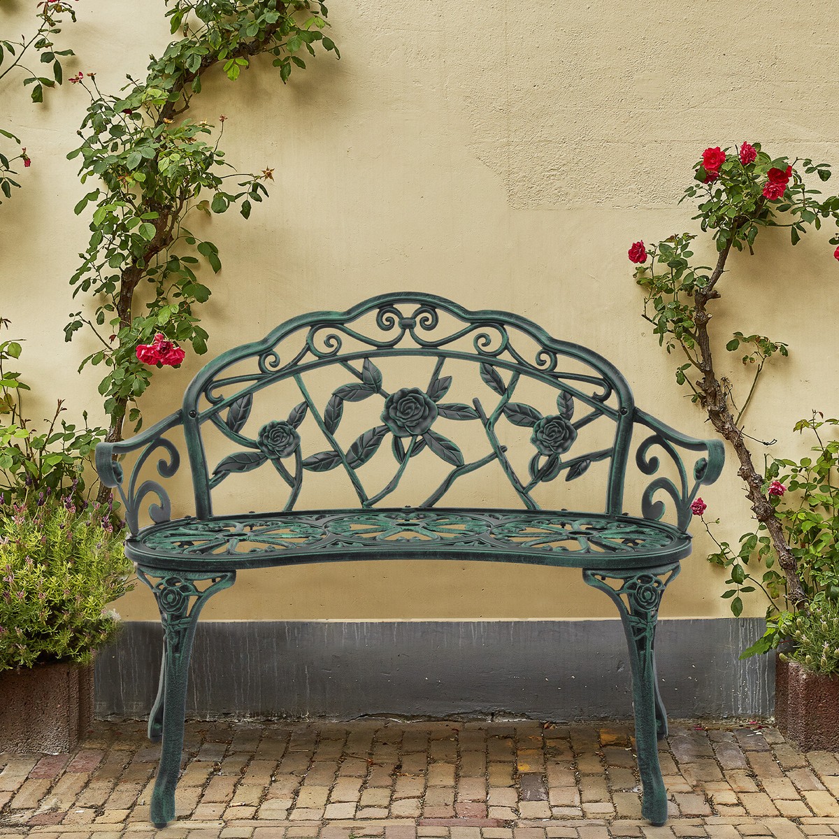 Outdoor Bench Garden Bench, Weatherproof Anti-Rust Heavy-Duty Outside ...