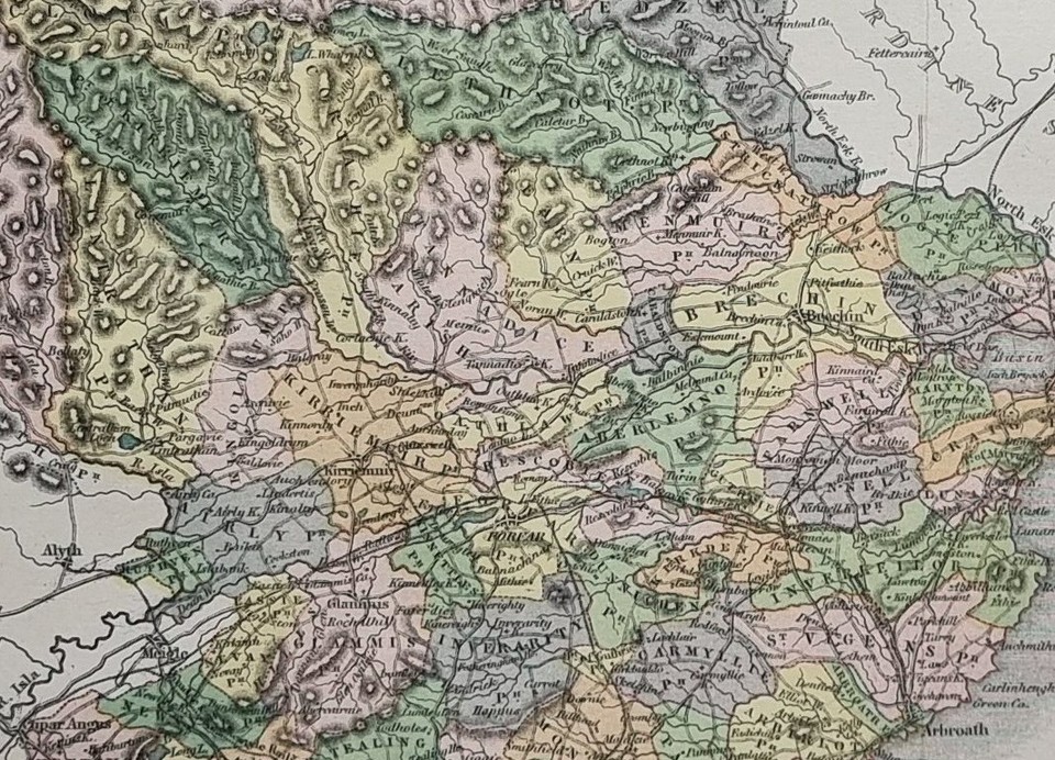 1884 SCOTTISH MAP FORFAR KIRKDEN PANBRIDE BARRY GLAMMIS MENMUIR BRECHIN ...