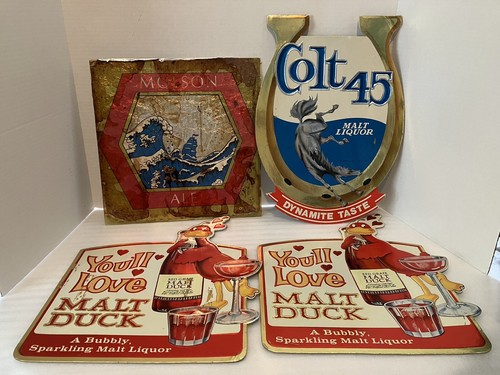 Vintage Foil Over Cardboard Beer Signs Colt 45 Malt Duck Molson Ale Lot ...
