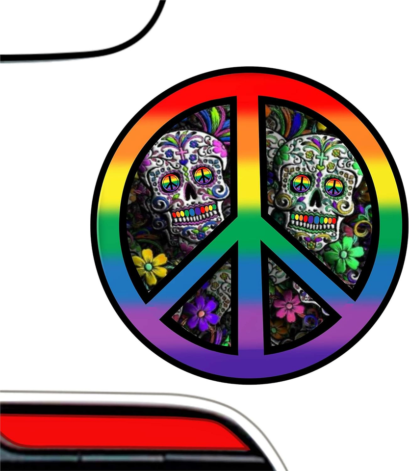 LGBT Gay Pride Peace Symbol Sticker - Rainbow Warrior Skull Peace Sign ...