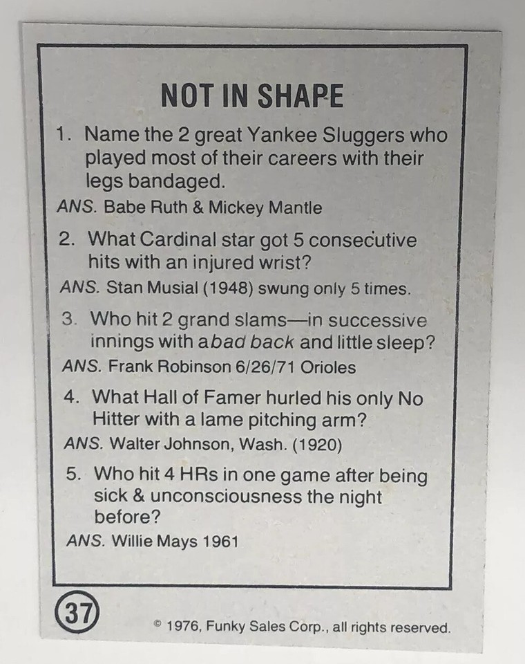1976 Funky Facts Weird World Of Baseball Card #37 | eBay