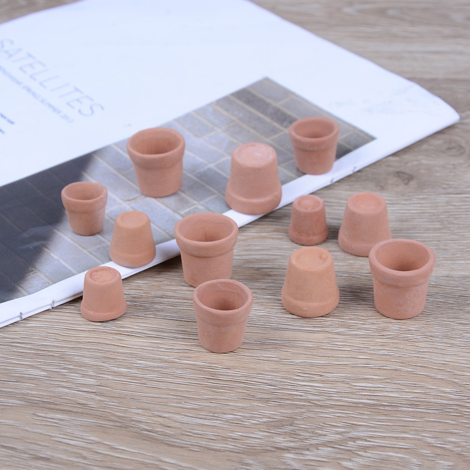 12Pcs Dollhouse 1:12 miniature flower pot handmade red clay pot garden ...