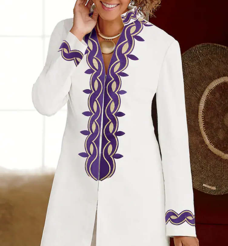 26W PLUS Ashro White Purple African American Pride Asina Embroidered ...