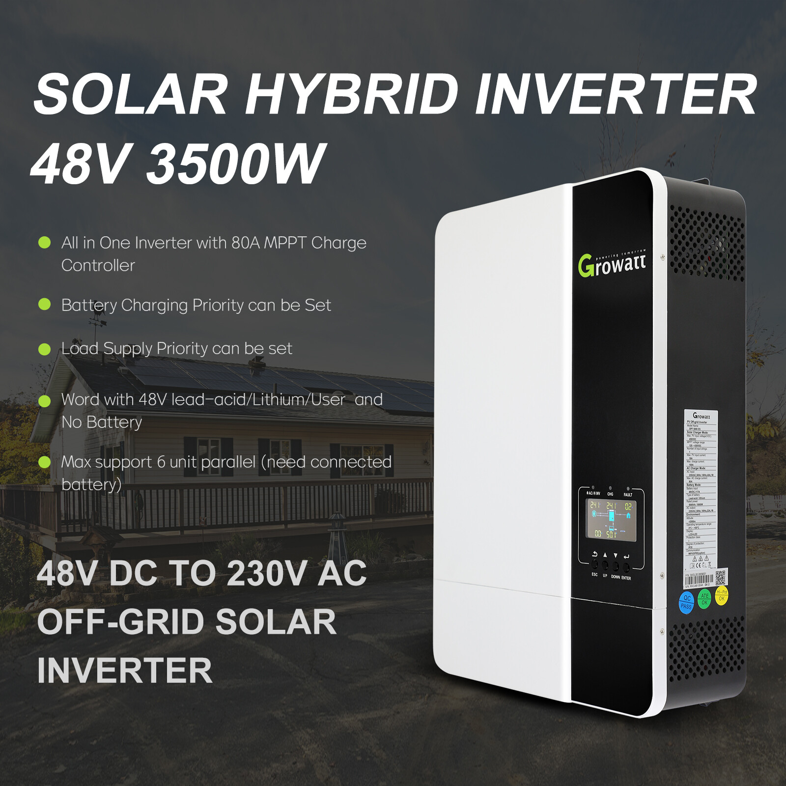 Growatt 3500W 48V Off Grid Solar Inverter In Parallel 100A MPPT ...