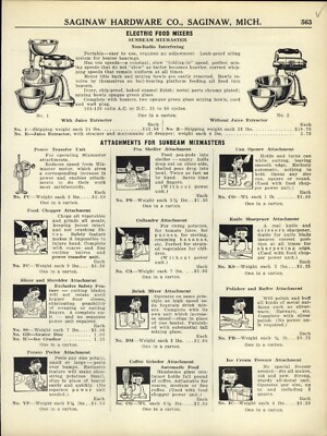 1936 PAPER AD Sunbeam Mixmaster Food Mixer Attachments Portable Chopper ...