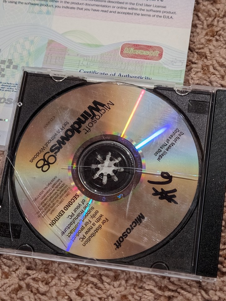 Used Microsoft Windows 98 Full Install CD-ROM with COA/Product Key ...