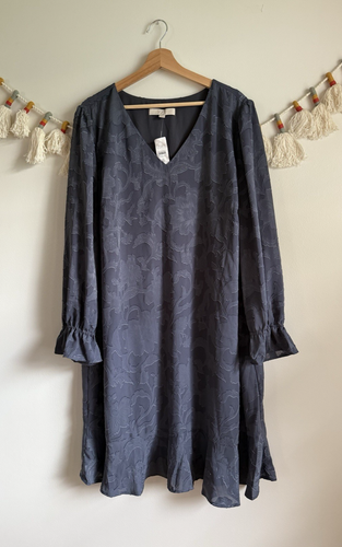 Loft Plus Gray Paisley Ruffle Flowy Aline Midi Dress Whimsigoth Fairy ...