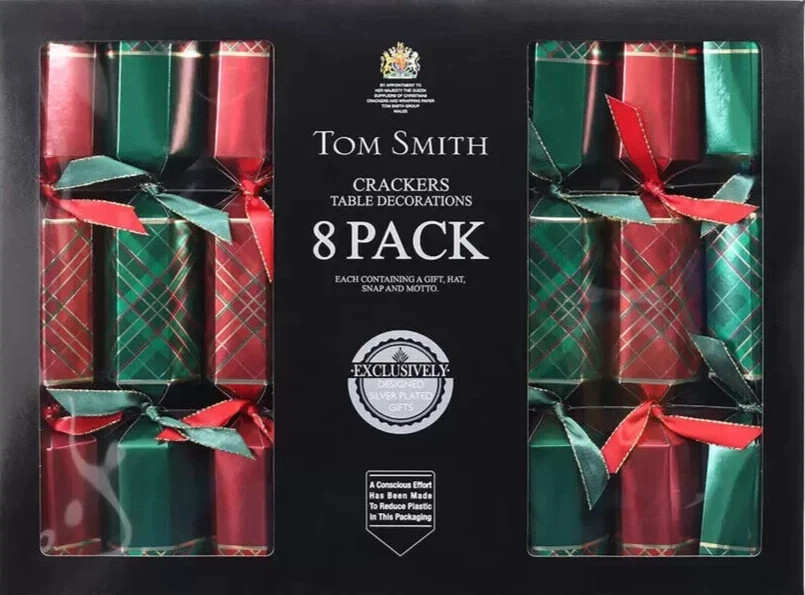 Tom Smith 8 Pack Luxury Christmas Crackers Silver Plated Gifts Red ...