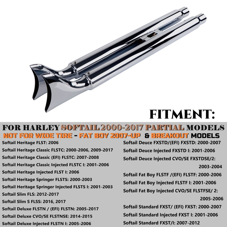 True Duals With Fishtail Mufflers for Harley Softail 2000-2017,Deep ...