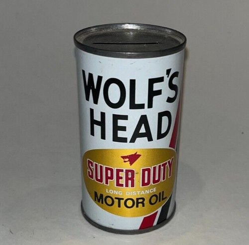 WOLF'S HEAD MOTOR OIL, Small Tin Oil Can Bank | eBay