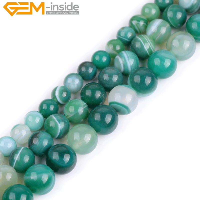 Natural Green Agate Banded Gem Stone Beads For Jewelry Making Strand 15 ...