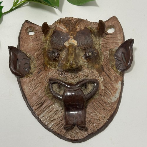 Vtg Demon Devil Evil Tongue Clay Mask Art Pottery Face Horns Artist ...