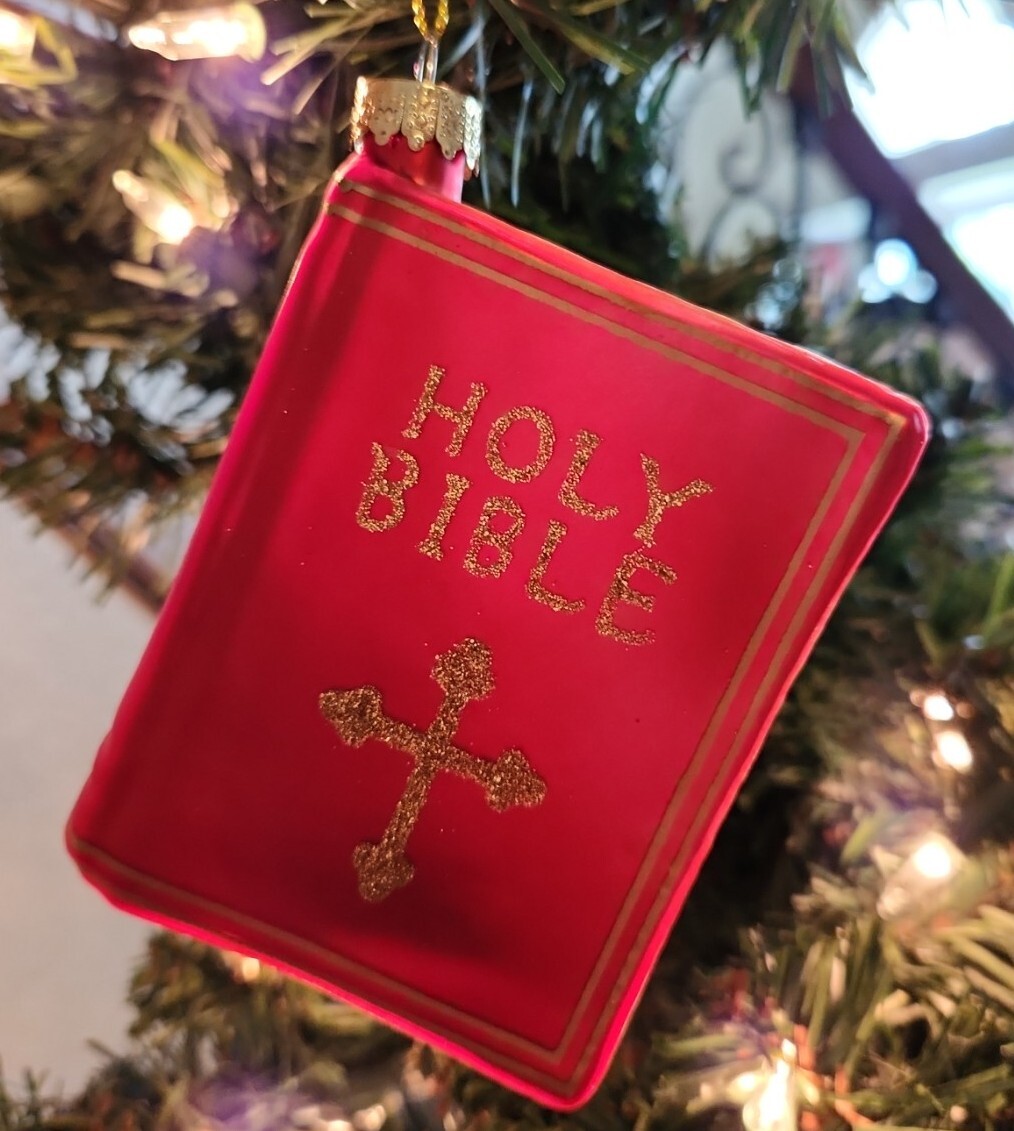 NEW! BEAUTUL! Glass Holy Bible Christmas Tree Ornament RED with Gold ...
