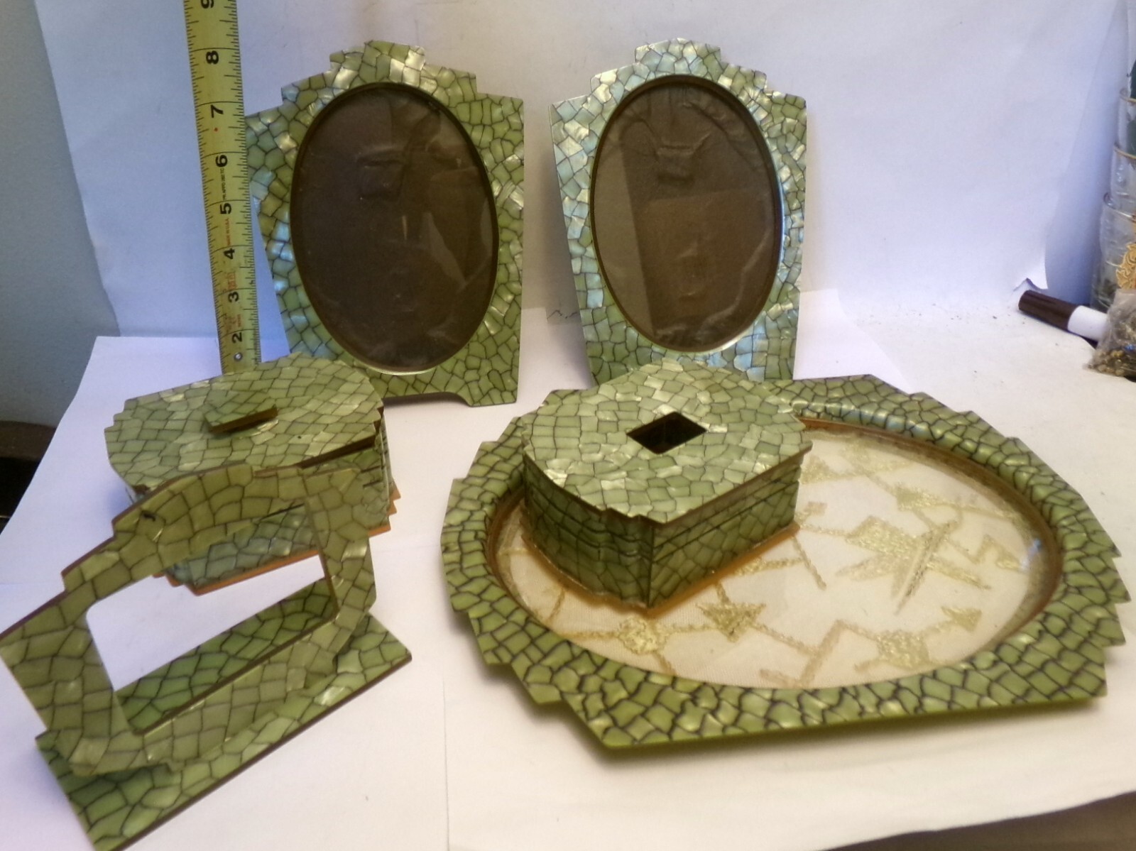 CELLULOID VANITY 6 piece SET Marbleized Mother of Pearl Luster | eBay