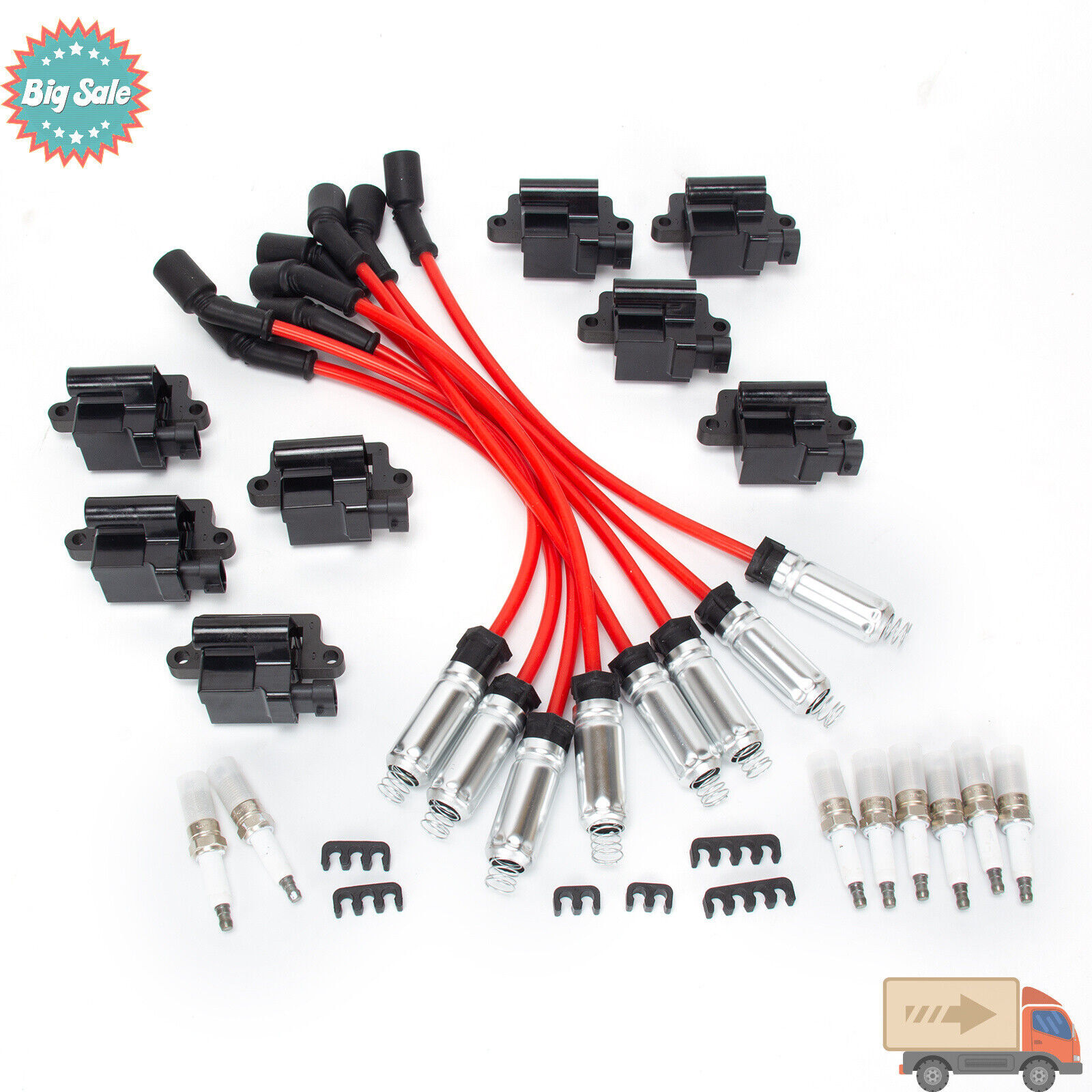 For Chevy GMC 4.8L 5.3L 6.0L 8.1L 8 Pack Square Ignition Coil & Spark ...