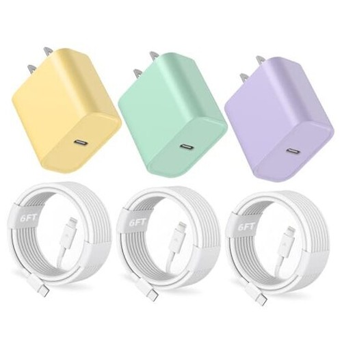 3 Pack USB C Charger, 20W PD USB C Wall Fast Charger Yellow+Purple ...
