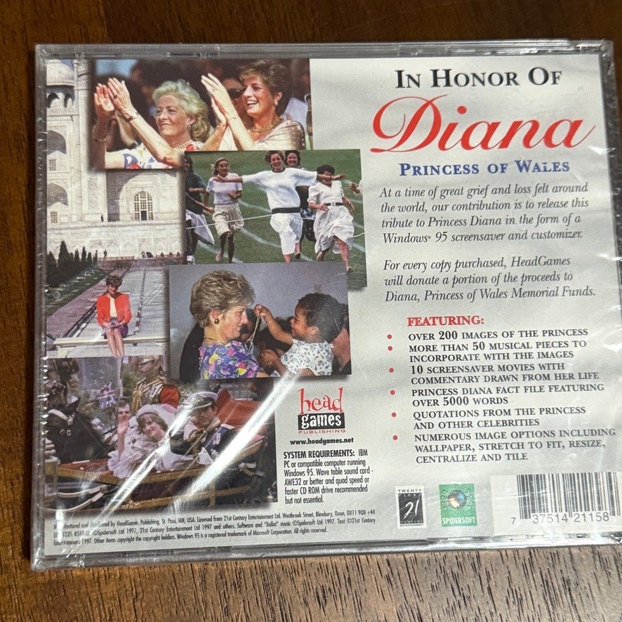Rare Diana Memorial Screensaver PC CD-ROM 1997 HeadGames Sealed Vintage ...