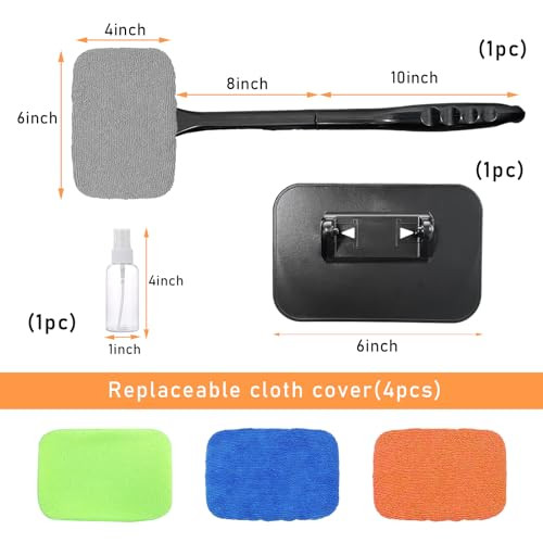 Car Windshield Cleaning Tool, Microfiber Window Cleaner with 4 Washable ...