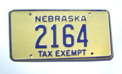 Nebraska Tax Exempt License Plate 2164 Vintage 1980's | eBay