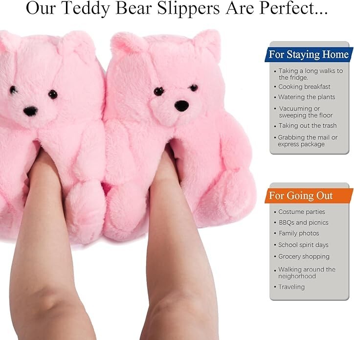 Teddy Bears Slippers Women Fluffy Shoe Cute House Animal Slippers Fuzzy ...
