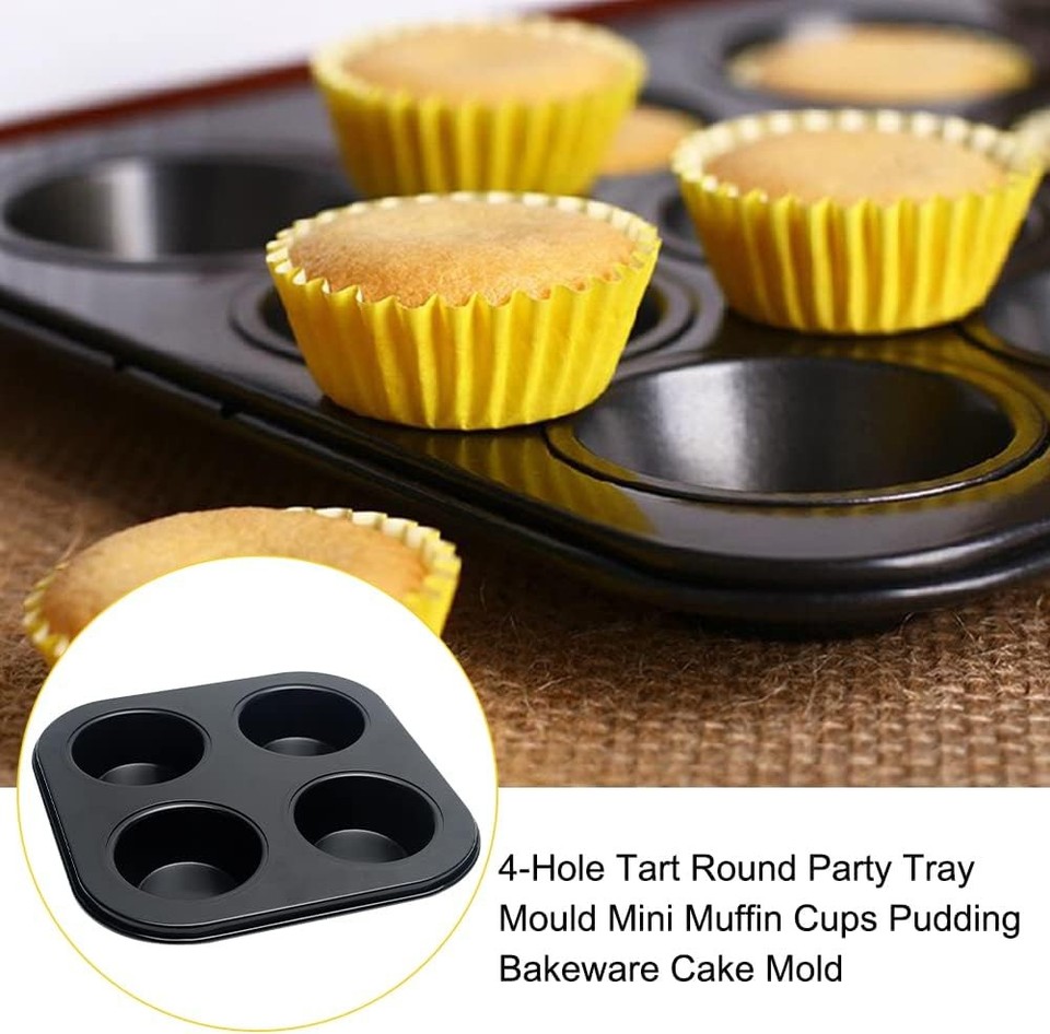 4 Cup Muffin Pan Mold - Non-Stick Cupcake Baking Tray/Tin - Carbon ...