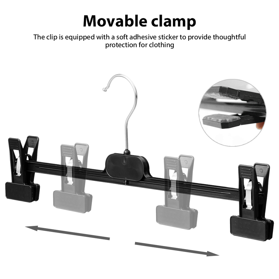 Black Plastic Adjustable Clip Hangers 36cm Coat Clothes Pant Trousers ...