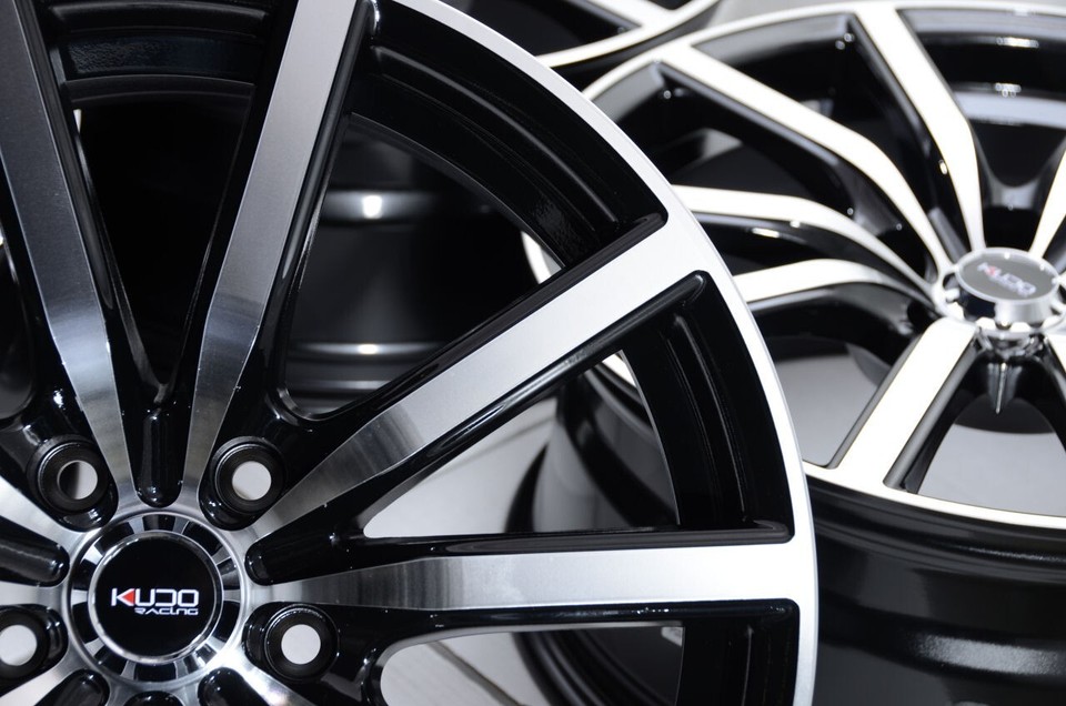 Kudo Racing Versa 18x8 5x114.3 5x4.5 Black Polish Face Single Drill ...