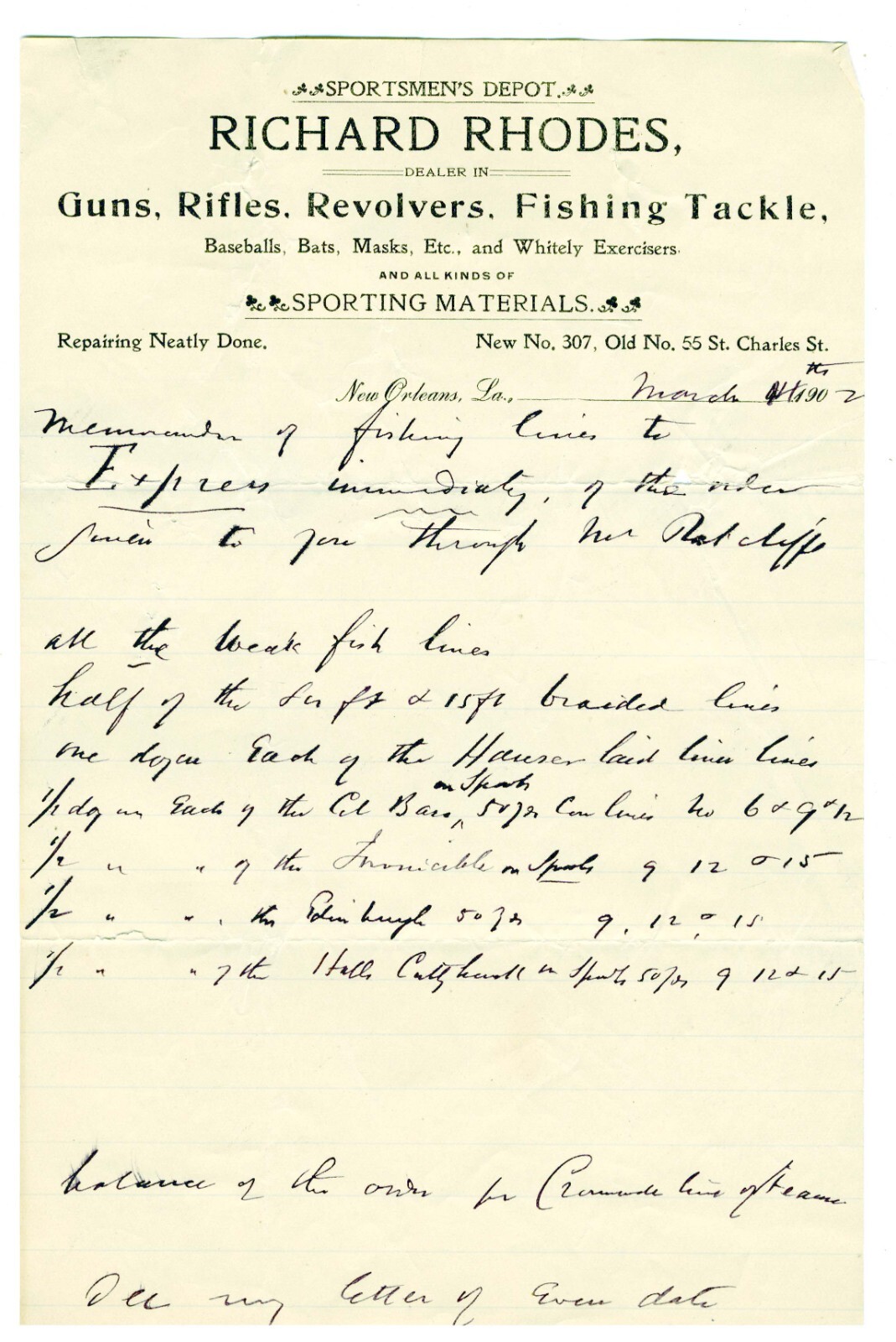 LETTERHEAD – RICHARD RHODES – GUNS RIFLES FISHING BASEBALL BATS ETC ...