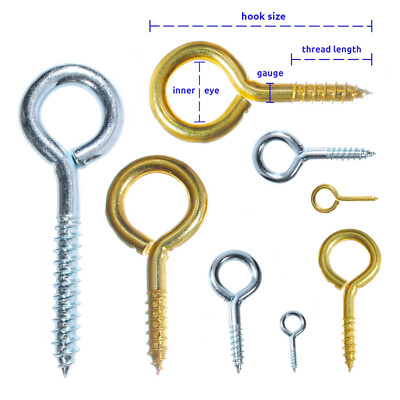 Screw Eye HEAVY DUTY 12mm - 100mm Brass Steel Zinc Plated Wood Hooks ...
