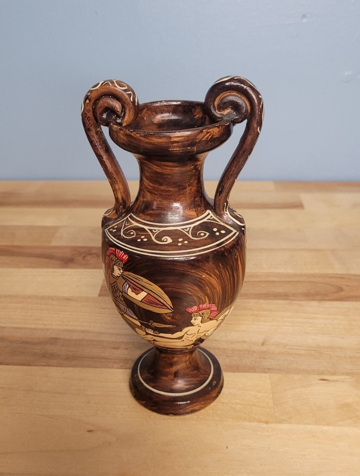 Vintage Mid-Century Greek Art Pottery Amphora Shaped 7" Vase Wood Glazed | eBay