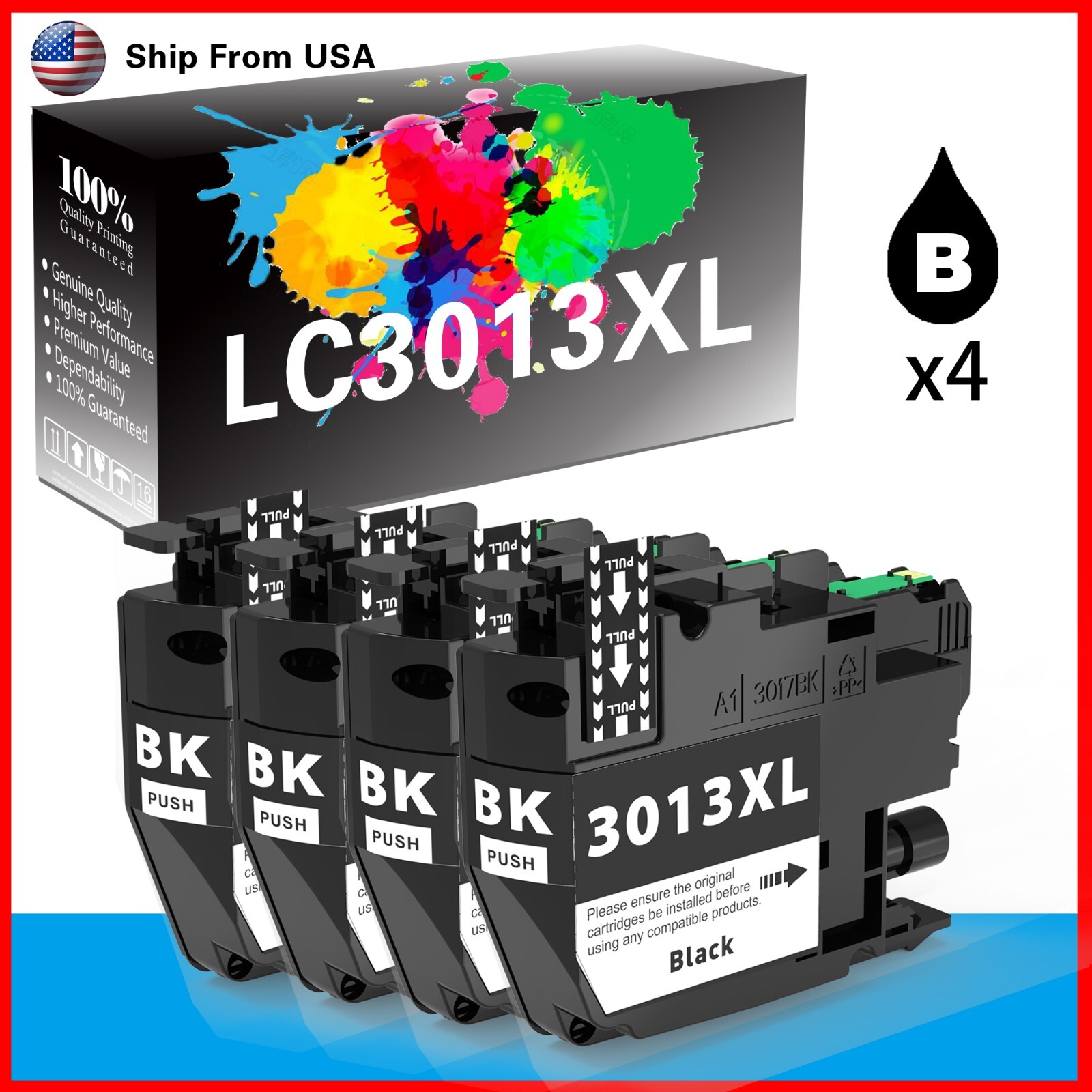 4-Pack LC3013 Black Ink Cartridge for MFC-J491DW MFC-J895DW MFC-J690DW ...